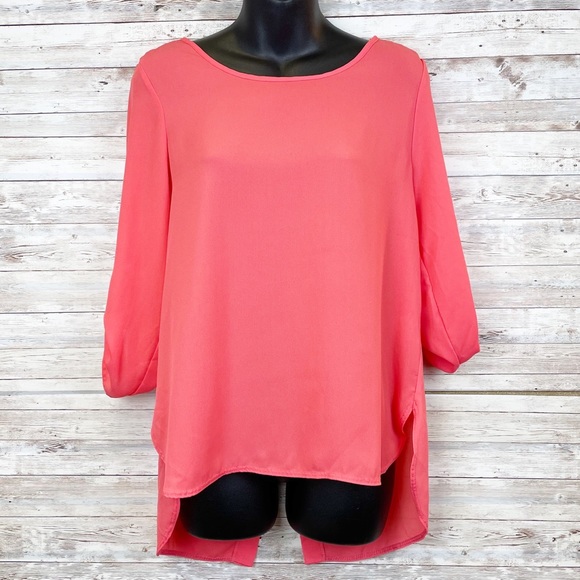Pink Rose | Tops | 4 Pink Rose Coral 14 Sleeve Chiffon Blouse | Poshmark